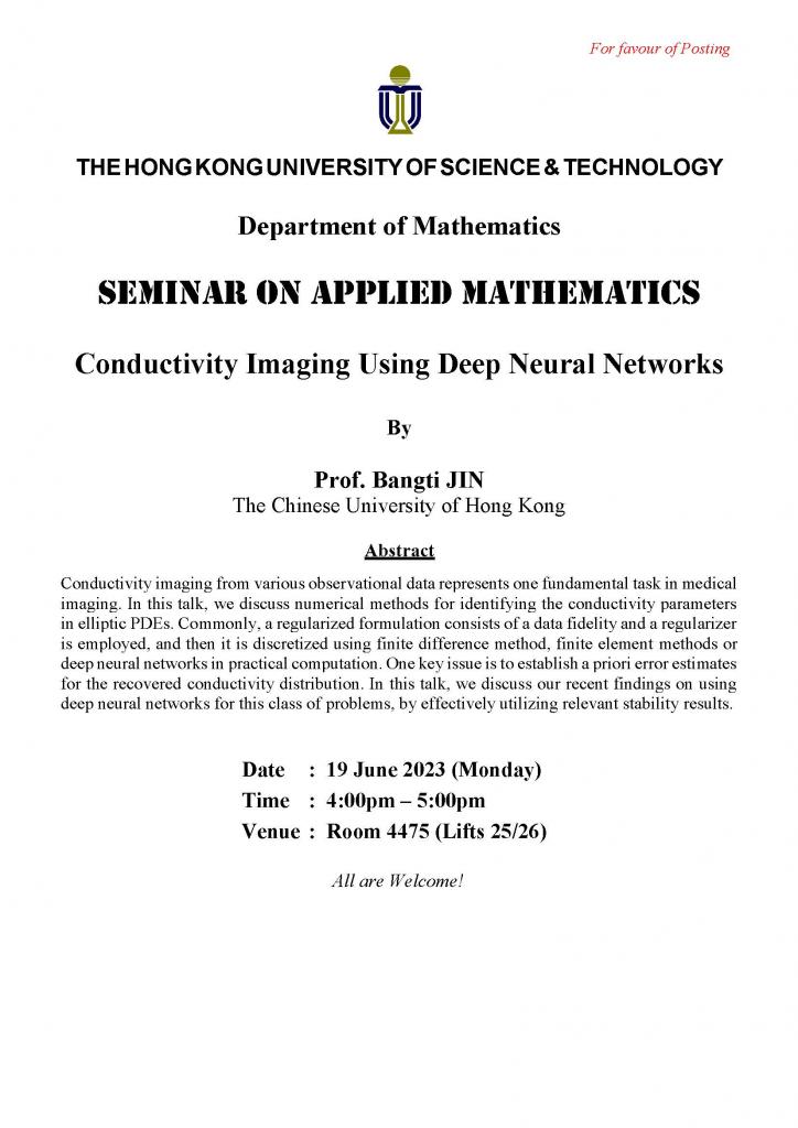 Department of Mathematics - Seminar on Applied Mathematics - Conductivity Imaging Using Deep ...
